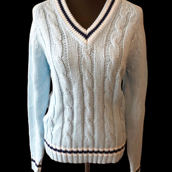 Vintage | Sweaters | 96s Baby Blue Varsity Sweater Sz M | Poshmark